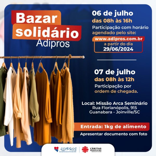Bazar Solidário - Missão Arca Seminário - Julho 2024 - Adipros